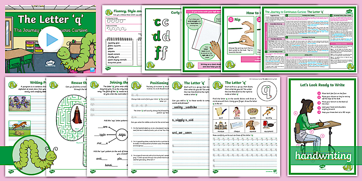 Continuous Cursive Letter 'Q' Handwriting Practice - KS1