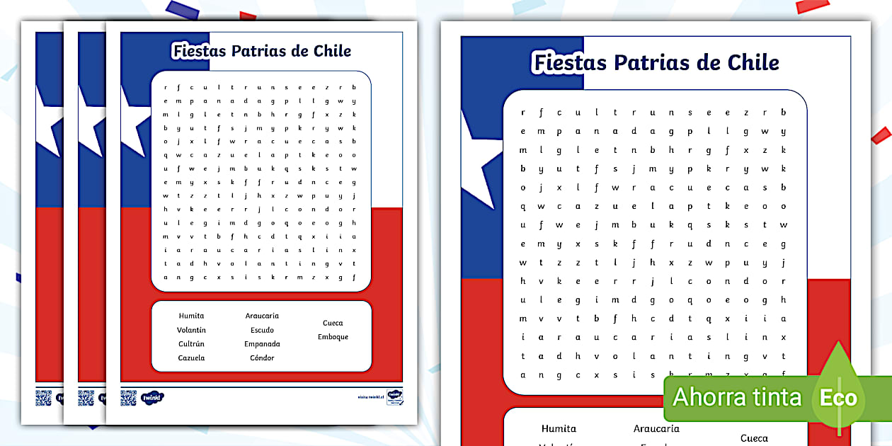 Sopa de letras: Fiestas Patrias - 8 modelos diferentes
