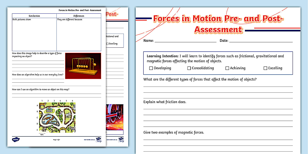 Forces in Motion Pre- and Post-Assessment - Twinkl
