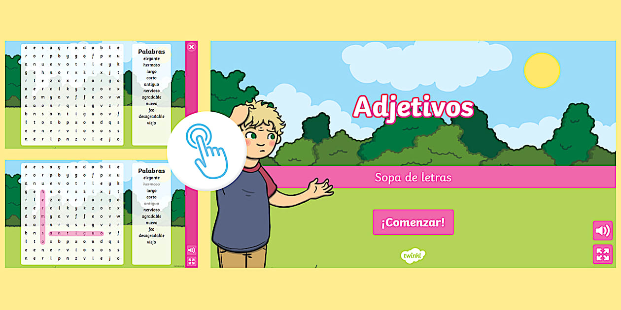 Sopa de letras interactiva sobre los adjetivos. - Twinkl