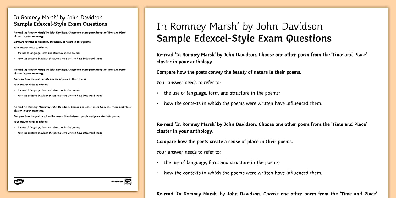 GCSE Edexcel-Style Sample Exam Questions to Support Teaching on 'In Romney
