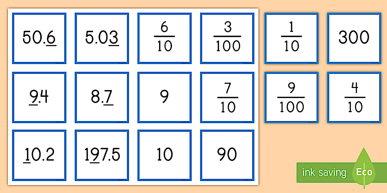 Finding the Value of the Underlined Digit with Decimals Matching Cards