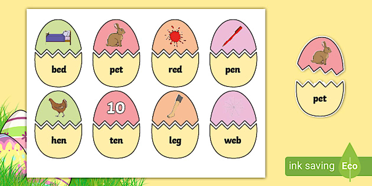 Editable CVC E Words Easter Egg Matching Activity - Twinkl