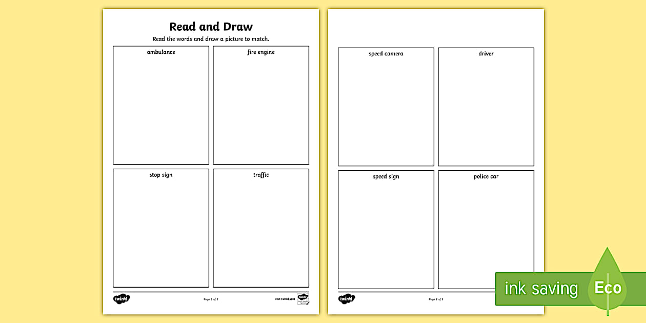 Cursive CfE (Early) Road Safety Week Read and Draw Worksheets