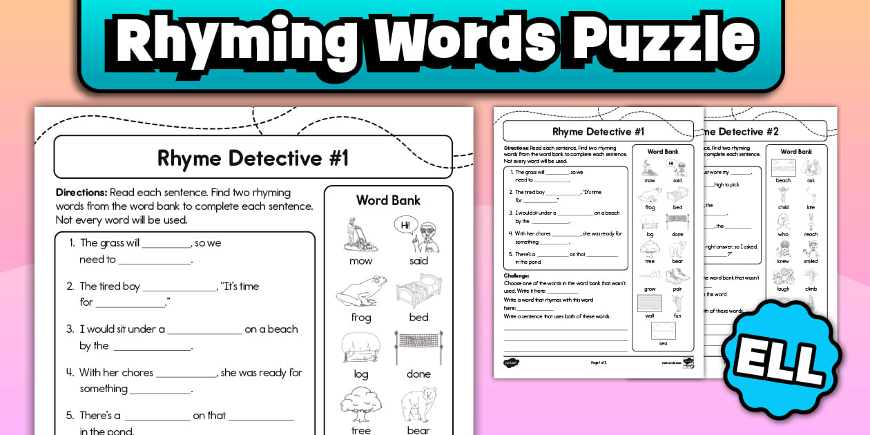 Rhyme Detective | Solve the Sentence Puzzle Worksheets for ELL