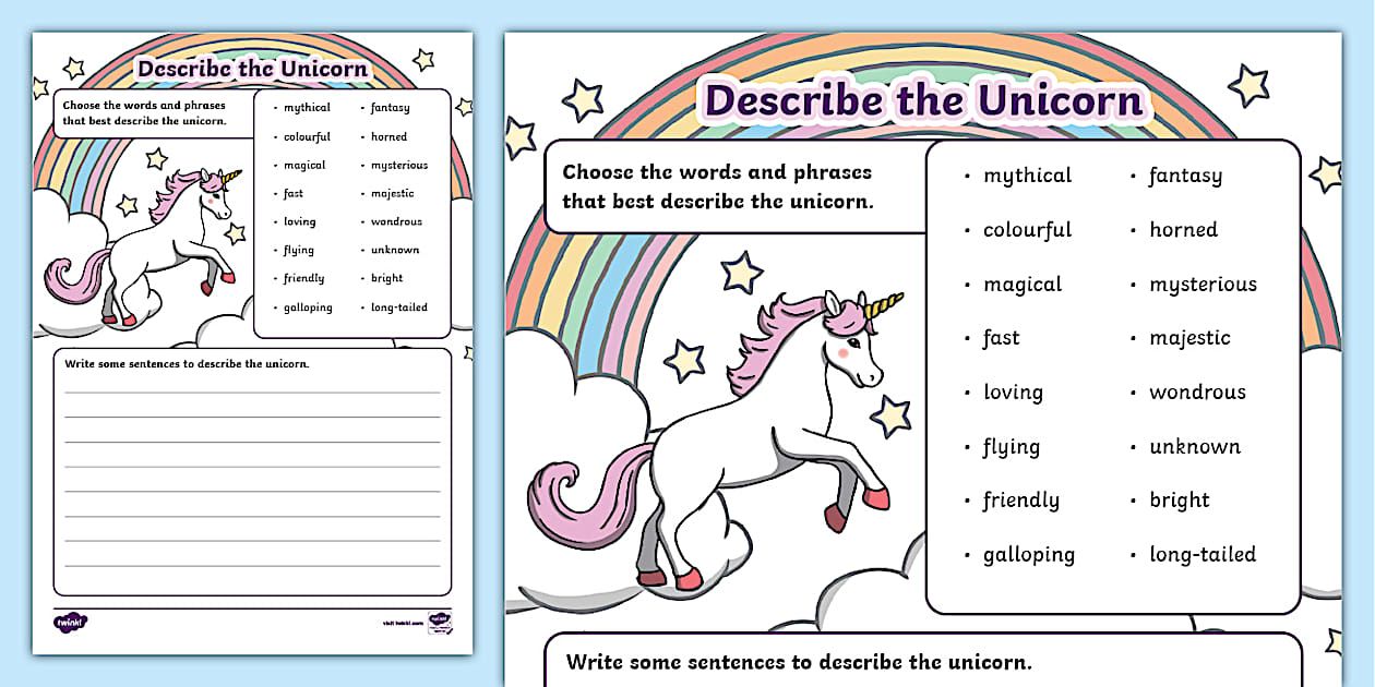 Describe the Unicorn Worksheet (teacher made) - Twinkl