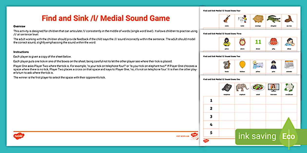 Find and Sink /l/ Medial Sound Game - Twinkl