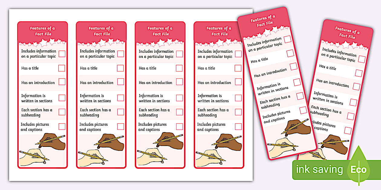 Features of a Fact File Bookmark Checklist (teacher made)