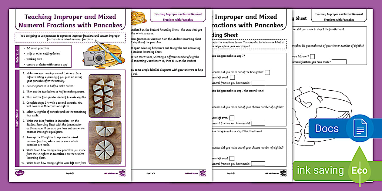 Teaching Improper Fractions with Pancakes Activity - Twinkl