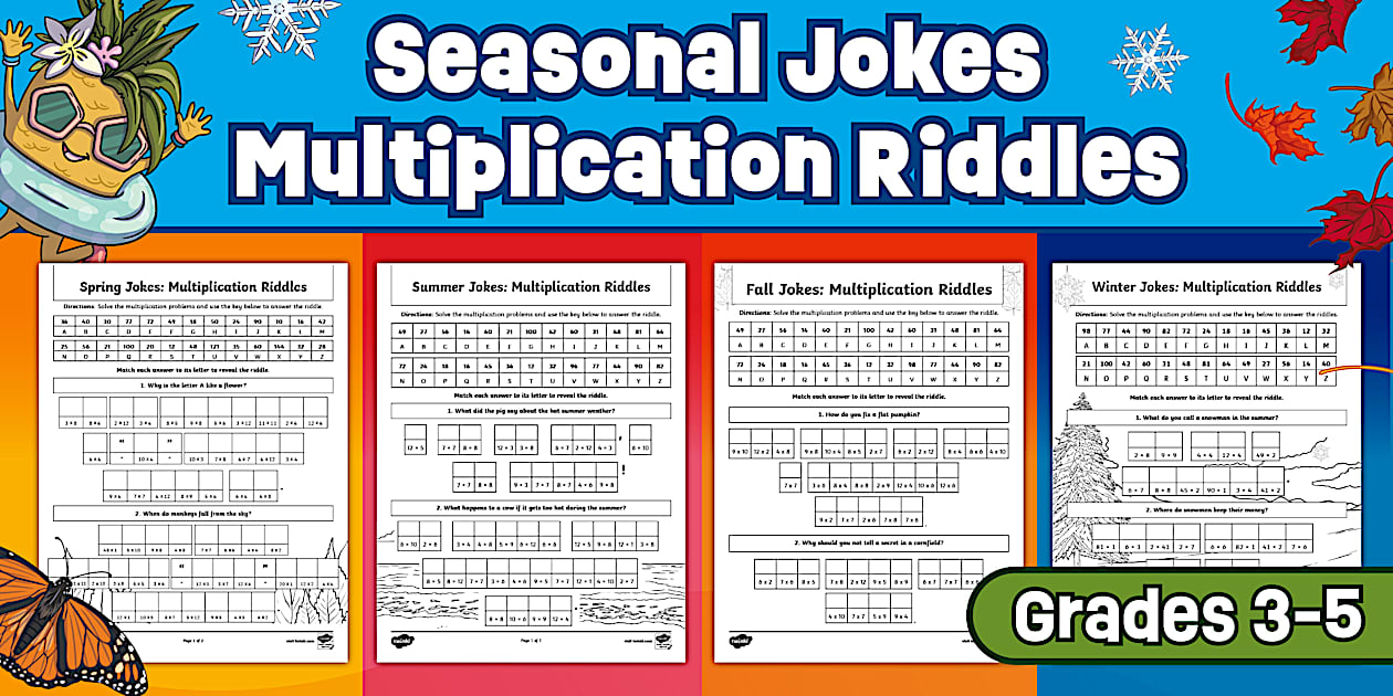 Seasonal Jokes: Multiplication Riddles Pack for 3rd-5th