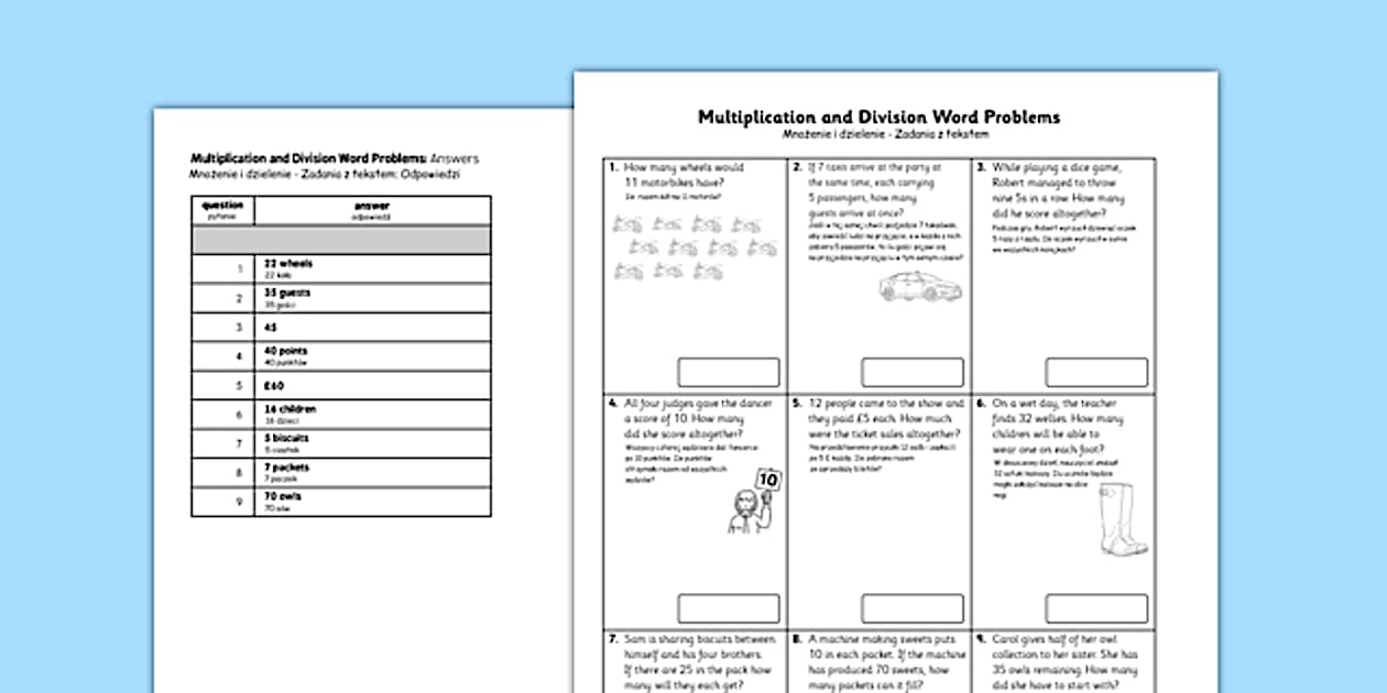 Year 2 Multiplication and Division Word Problems x2, x5, x10 Polish