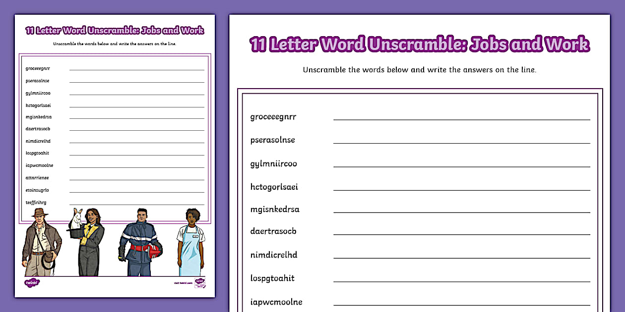 11 Letter Long Words: Jobs and Work Unscramble Activity Sheet