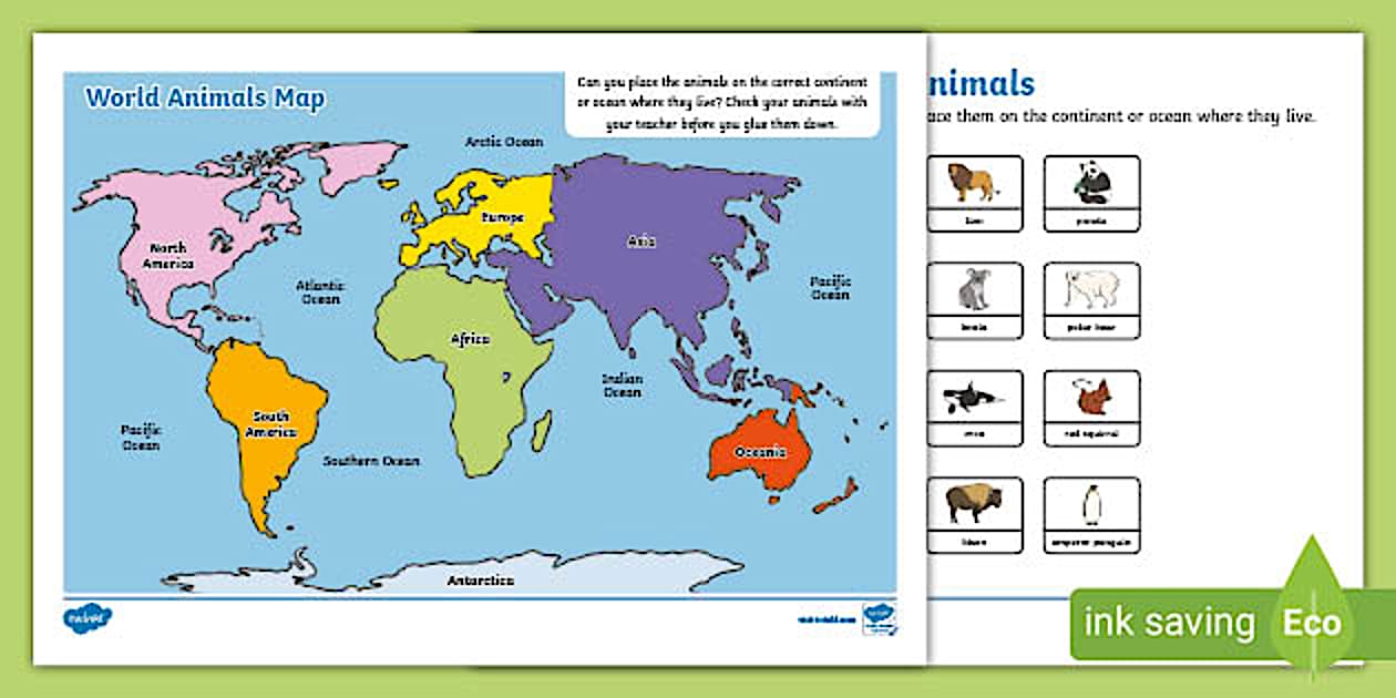 World Animals Continents Sorting - KS1 - Geography - Places