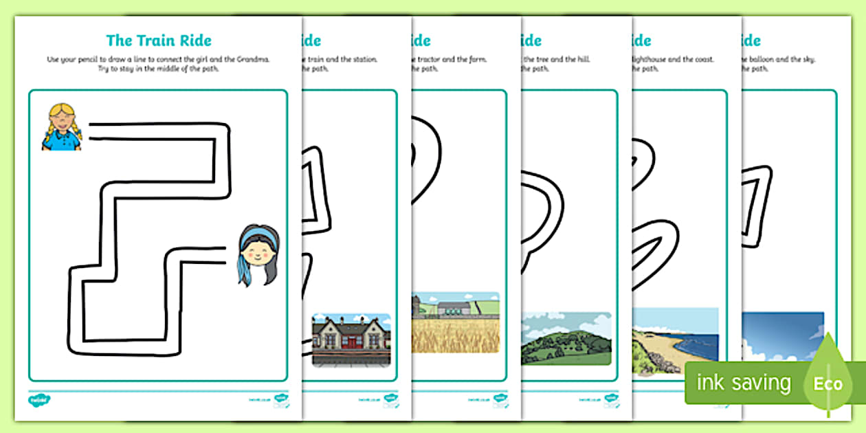 Trains Pencil Control Path Worksheet / Worksheets - Twinkl