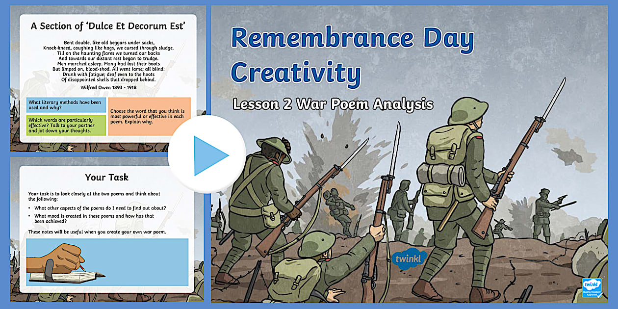KS2 WW1 Poems - Remembrance Day Creativity Lesson - Twinkl