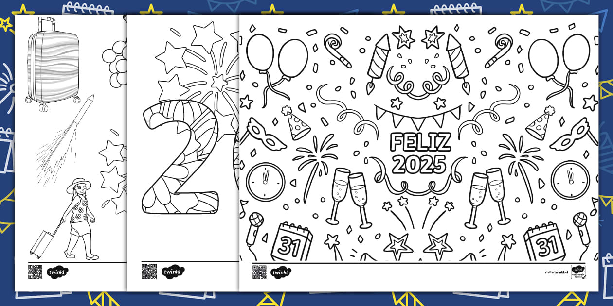 Hojas de Colorear: Feliz Año Nuevo 2025 para colorear