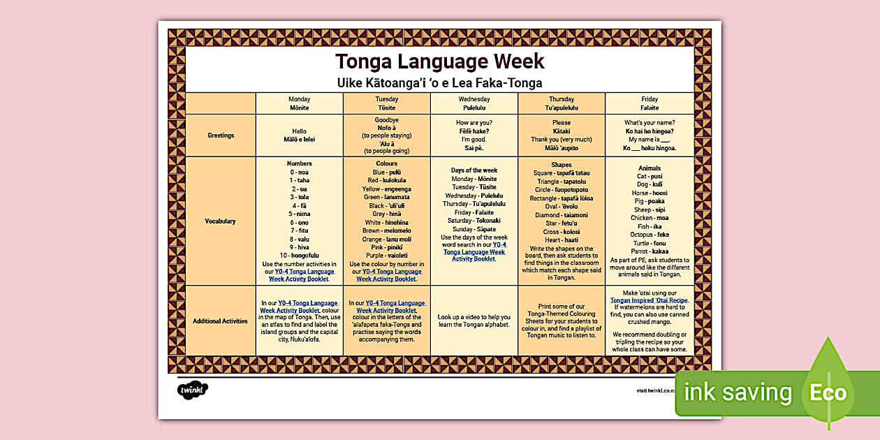 Tongan Language Week Planning Year 0-4 (teacher made)