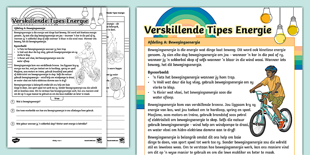 Graad 4 - Natuurwetenskappe - Kwartaal 4 - Verskillende Tipes Energie ...