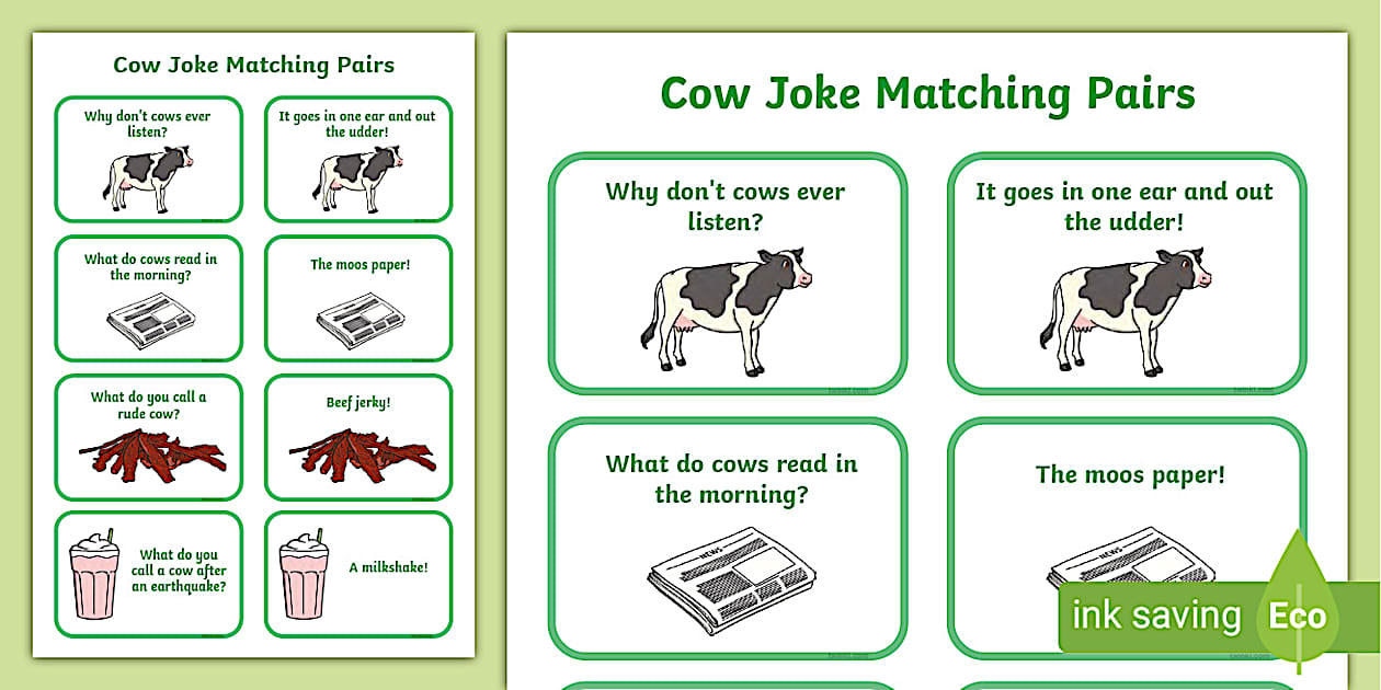 Cow Joke Matching Pairs (teacher made) - Twinkl