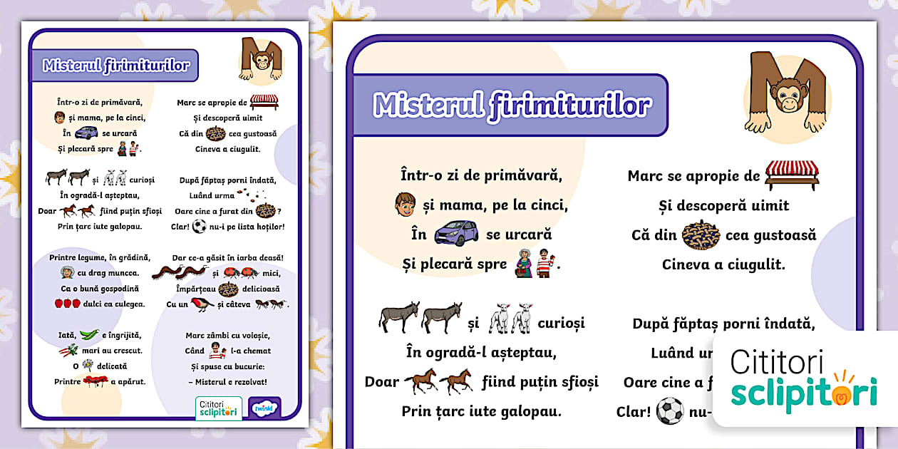 Litera M: Misterul firimiturilor – Poezie ilustrată