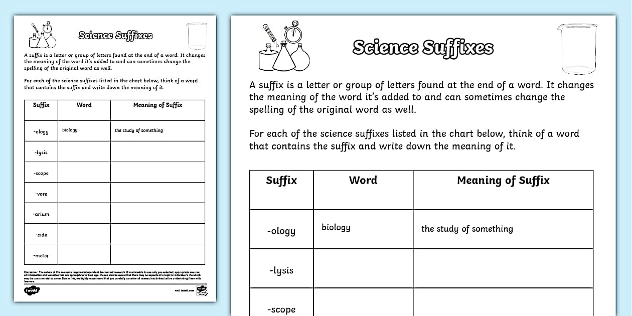 Science Suffix Vocabulary Activity