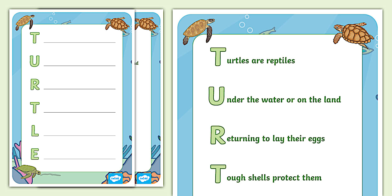 Turtle Acrostic Poem Example and Template - KS1 - Twinkl
