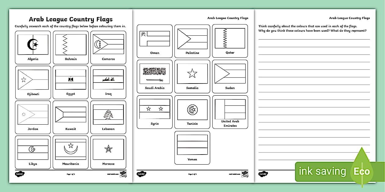 Arab League Country Flags Activity Sheet,Arabic Flags