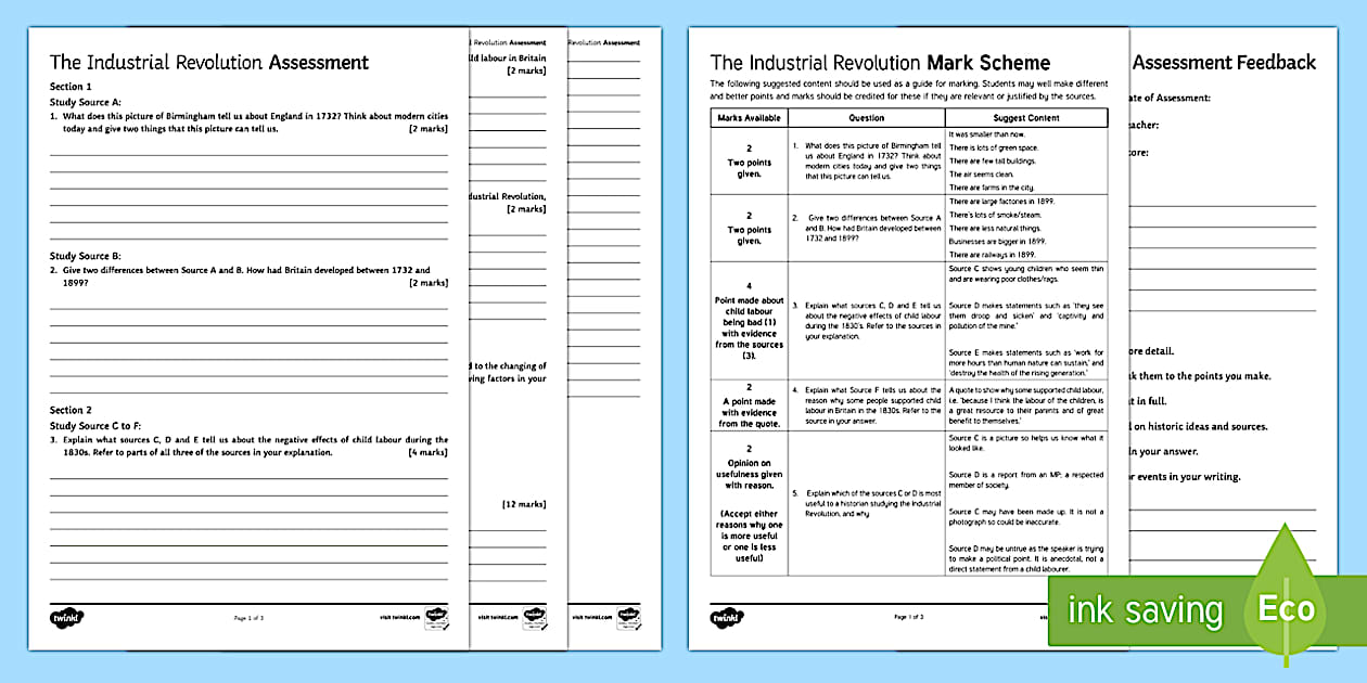 Industrial Revolution - End of Unit Assessment Pack - Twinkl