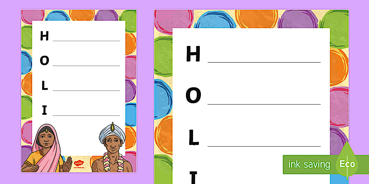 Holi Themed Acrostic Poem (Teacher-Made) - Twinkl