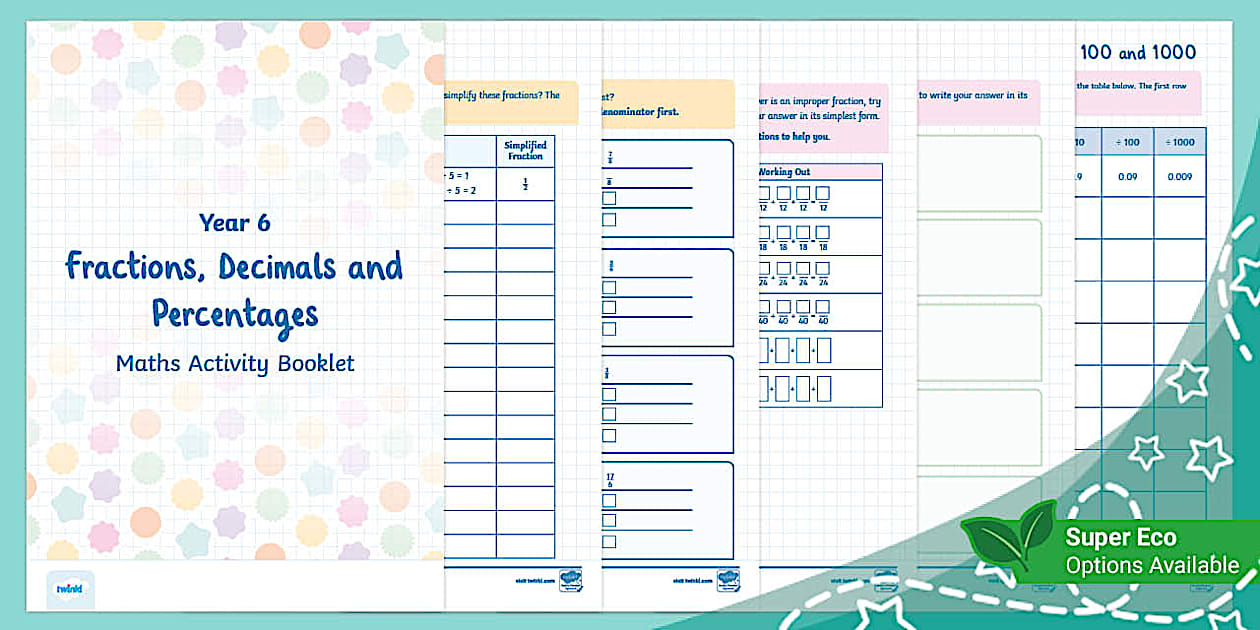 Year 6 Fractions Decimals And Percentages Maths Booklet