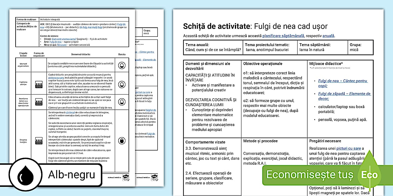 Fulgi de nea cad ușor – Schiță de activitate grupa mică