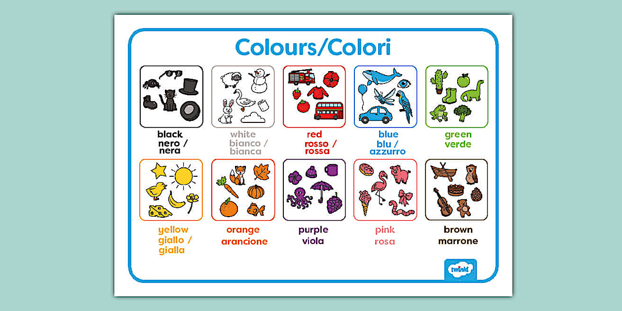 Let's Name the Colours! Bilingual Italian/English Word Mat