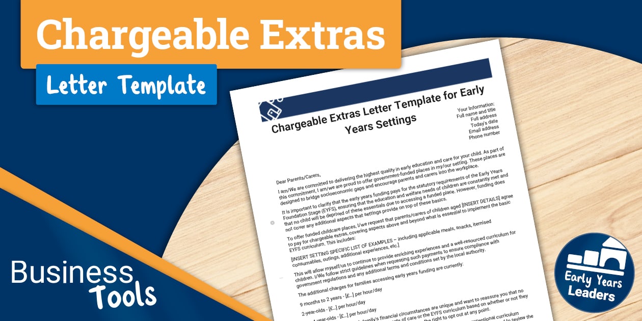 Chargeable Extras Letter Template for Early Years Settings