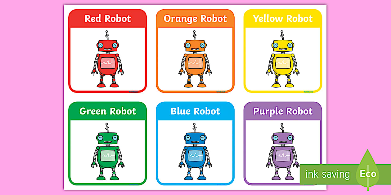 Black and White Coloured Robot Cards (teacher made) - Twinkl