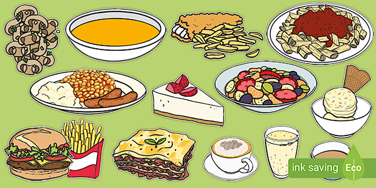 Black and White Restaurant Role Play Food Cut Outs - Twinkl