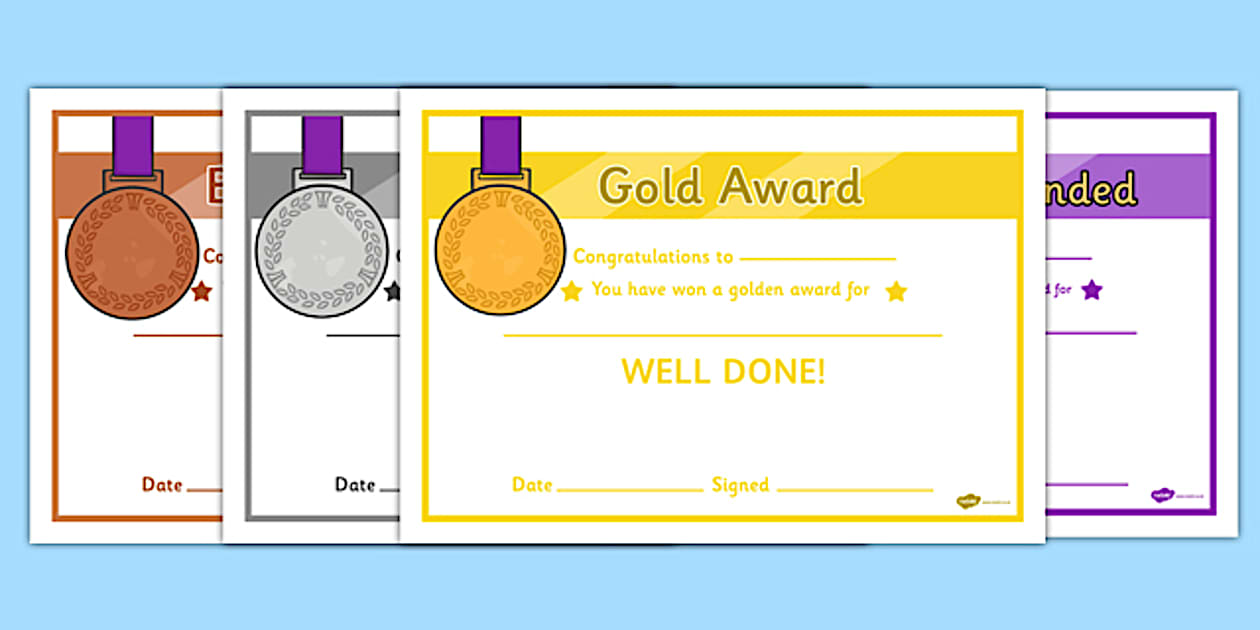 Editable General Medals Award Certificates (Gold Silver and Bronze)