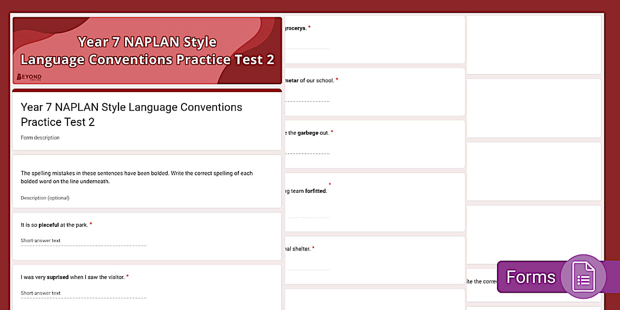 Year 7 NAPLAN Style Language Conventions Practice Test