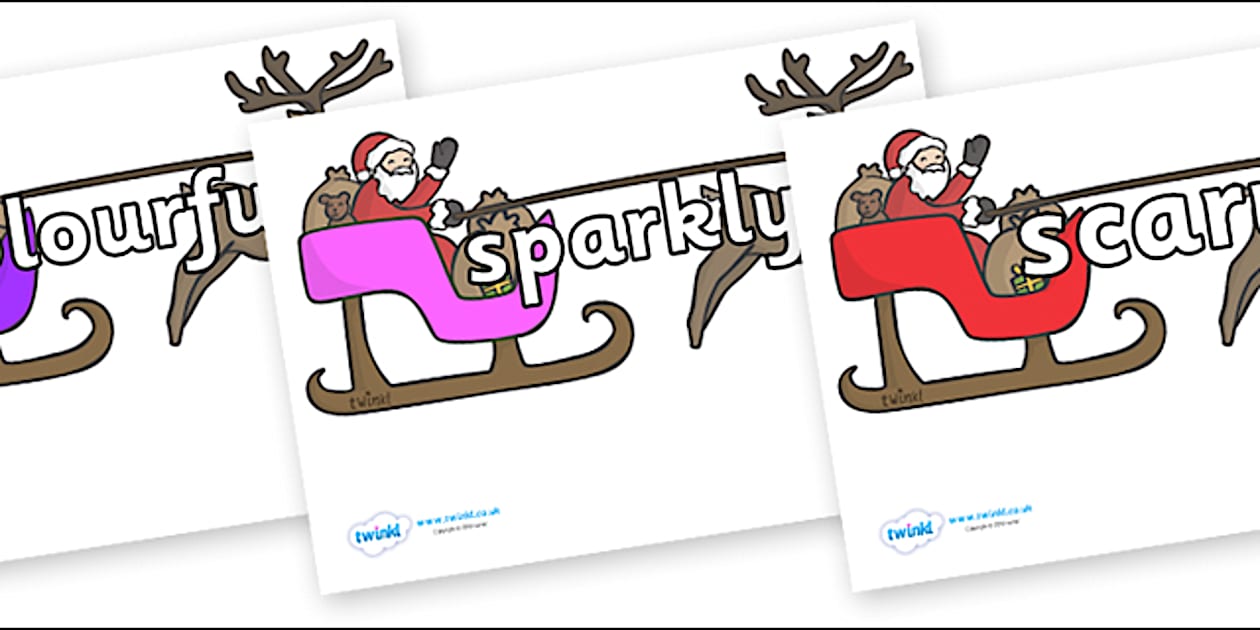 Cursive Wow Words on Sleighs (teacher made) - Twinkl