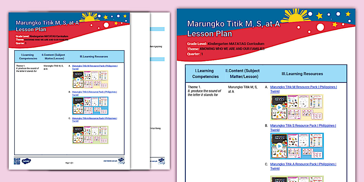 Marungko Titik M, S, at A Lesson Plan | Philippines | Twinkl