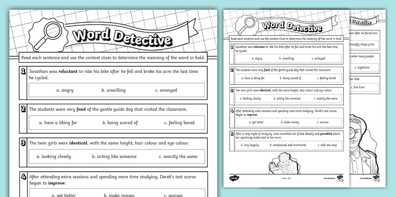 Context Clues Worksheet | Word Detective Activity | Twinkl