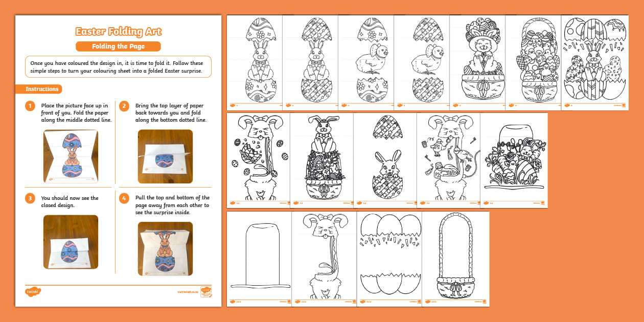 Easter Folding Art Colouring Sheets (teacher made) - Twinkl