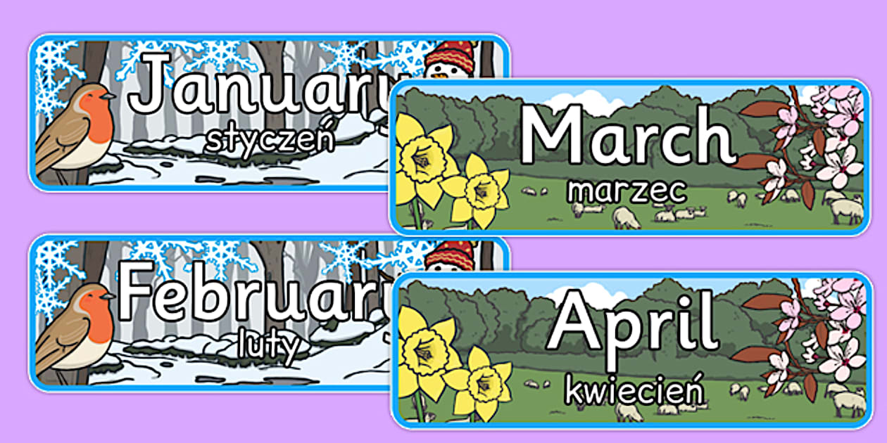 Months of the Year With Seasons Theme Display Posters Polish Translation