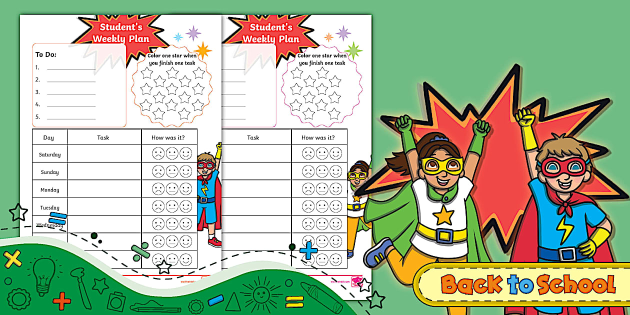 Student's Weekly Plan Worksheet (teacher made) - Twinkl