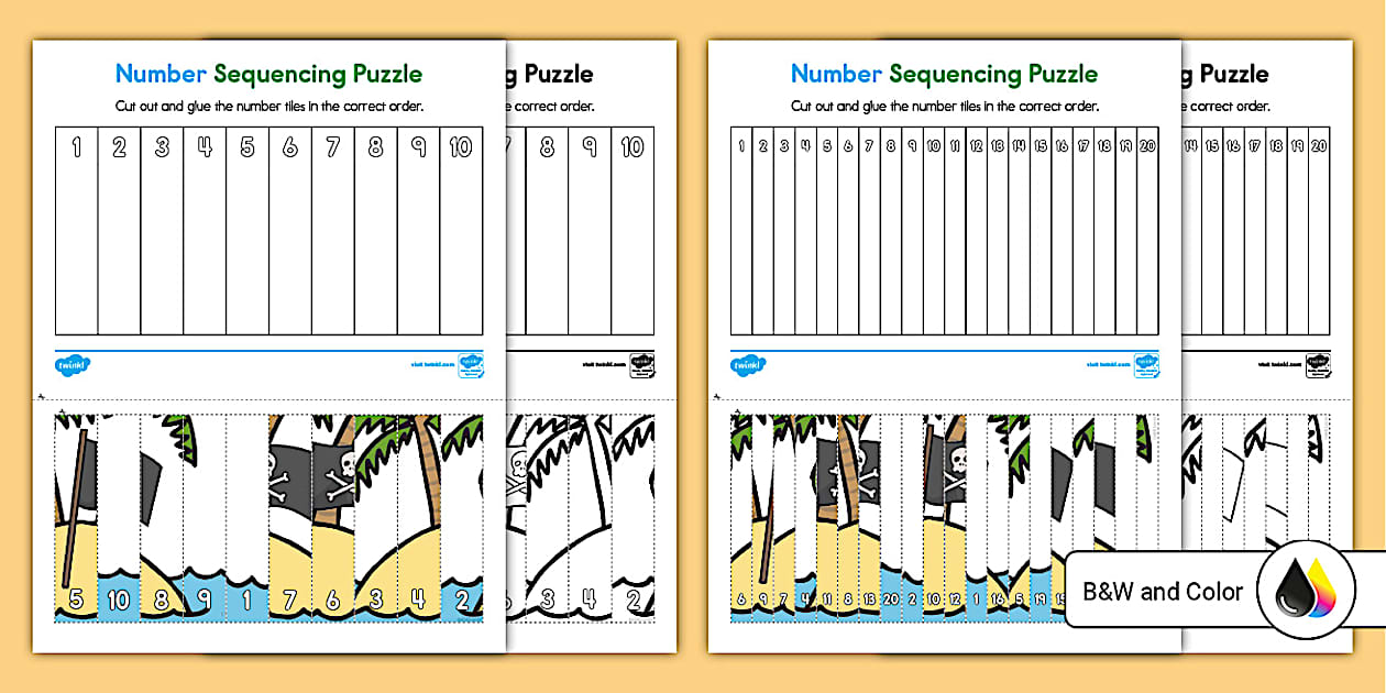 Pirate Flag Number Sequencing Puzzles 1-10 and 1-20 - Twinkl