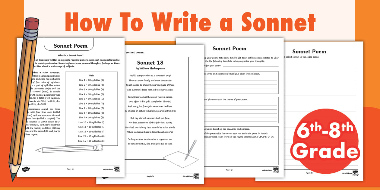 How To Write a Sonnet Worksheet for 6th-8th Grade - Twinkl