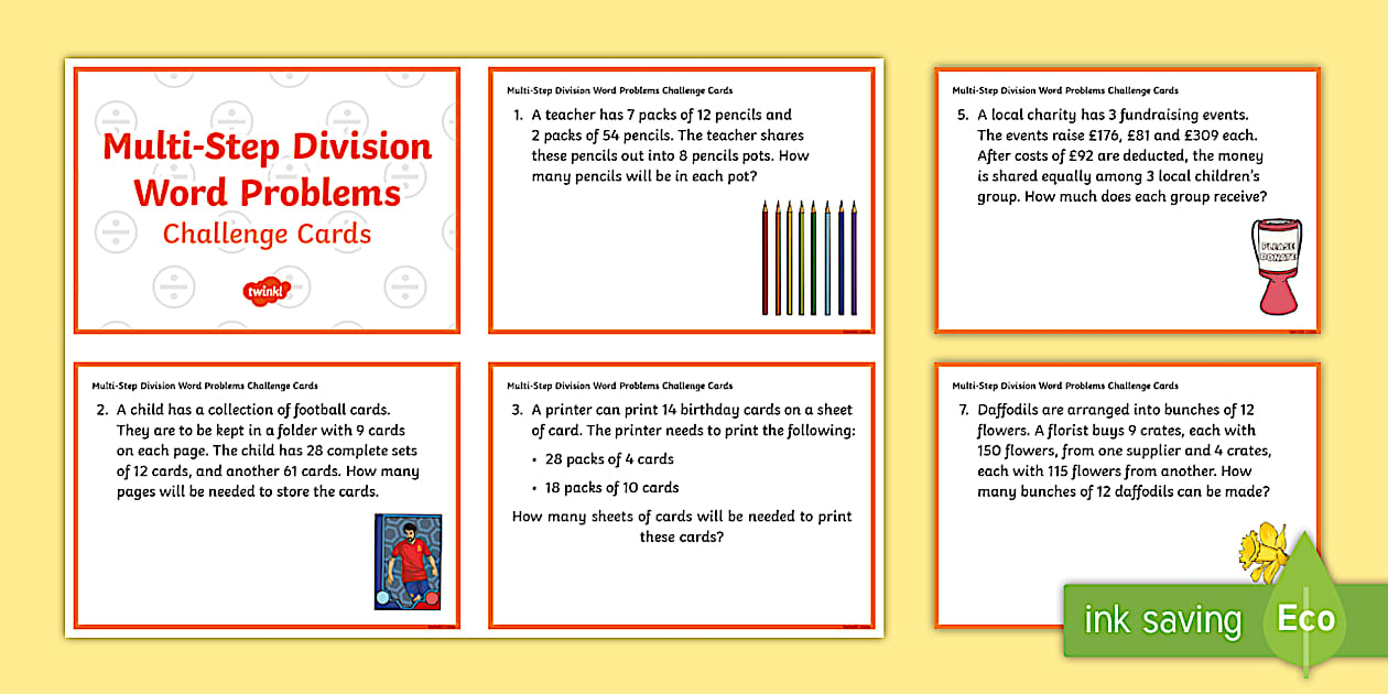 KS2 Multi-Step Division Word Problems Maths Challenge Cards