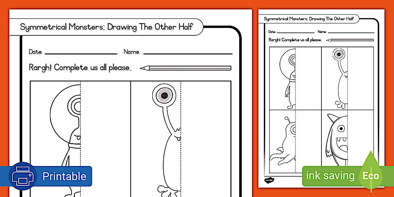 Grade 3 Math: Symmetry - Complete the Monsters - Twinkl
