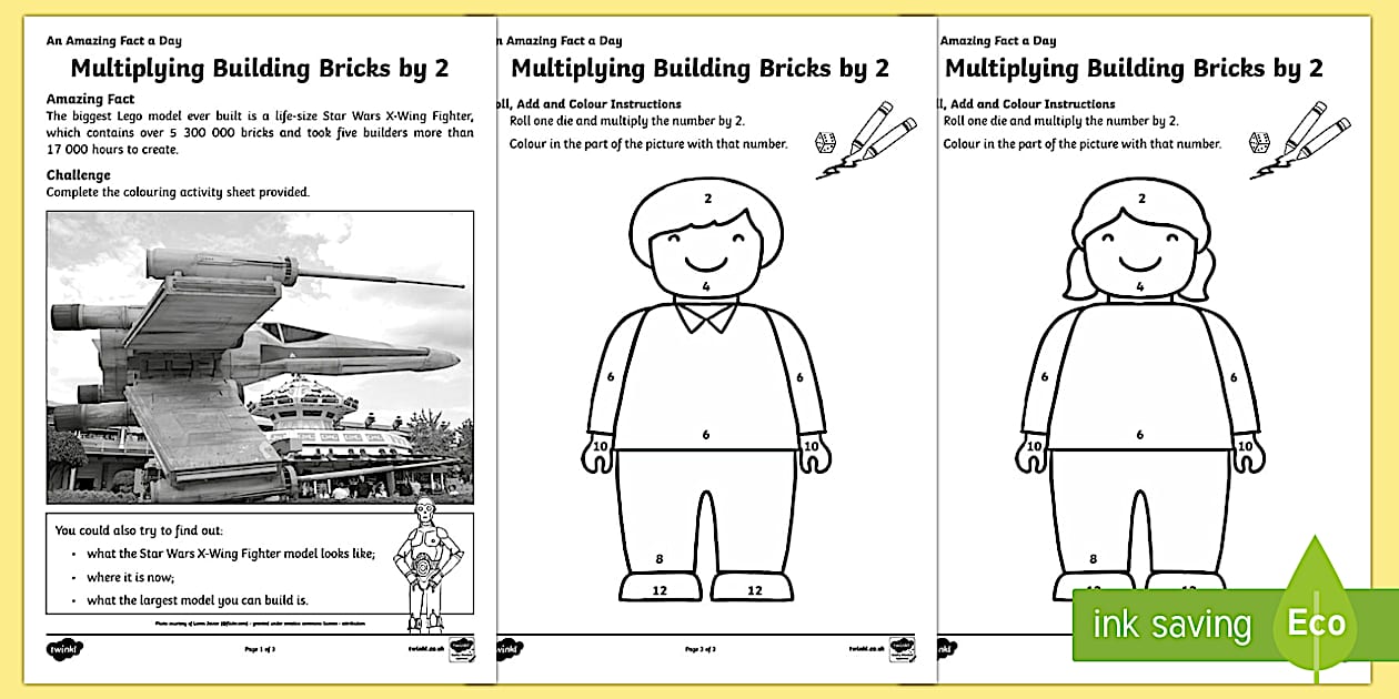 Editable Multiplying Building Bricks by 2 Worksheet - Twinkl
