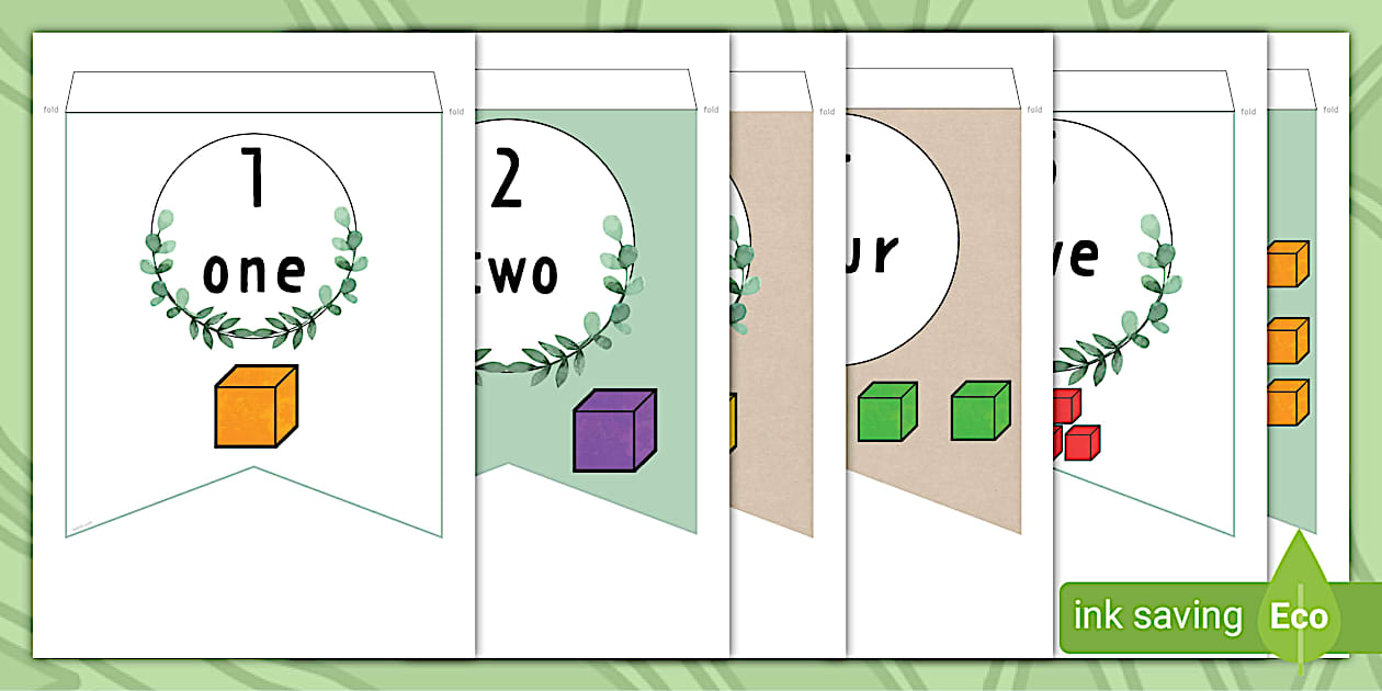 Botanical themed Numbers and Words With-Dienes-020 Signs and Labels