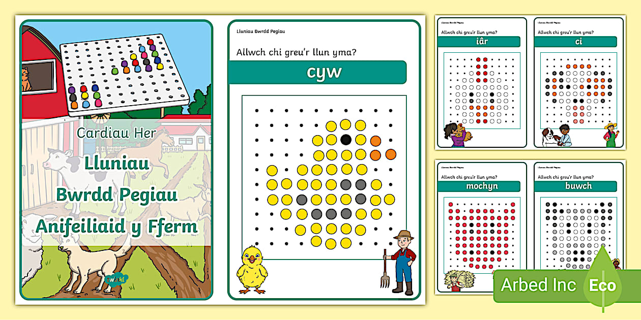 Cardiau Bwrdd Pegiau Anifeiliaid y Fferm (teacher made)